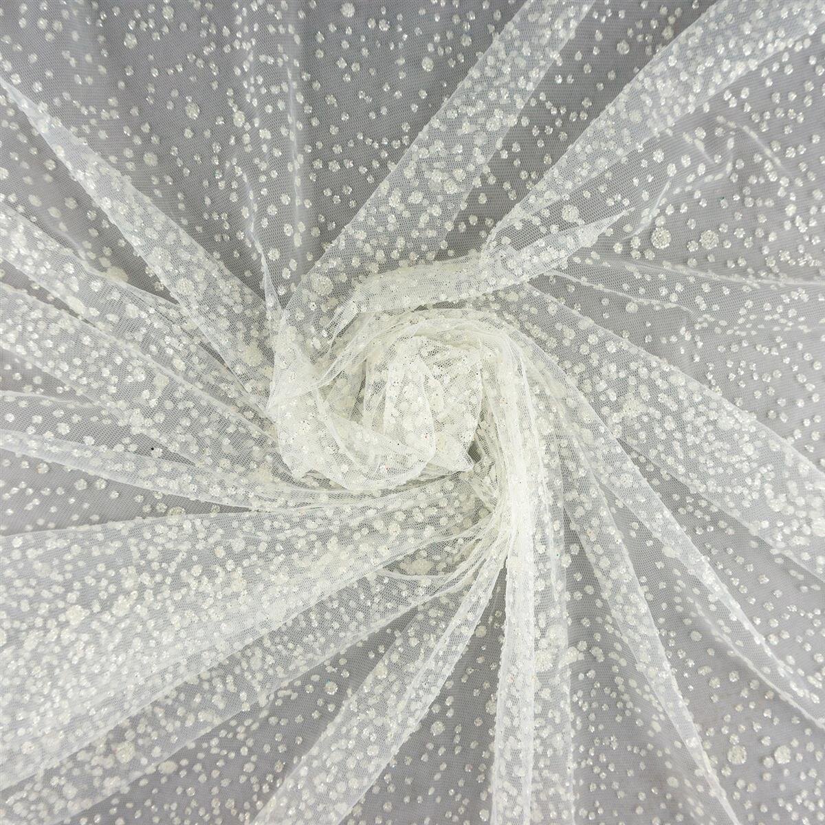 Glitzernder Pünktchen-Tüll in Ivory/Silber - Stoff zum Nähen von Brau ...